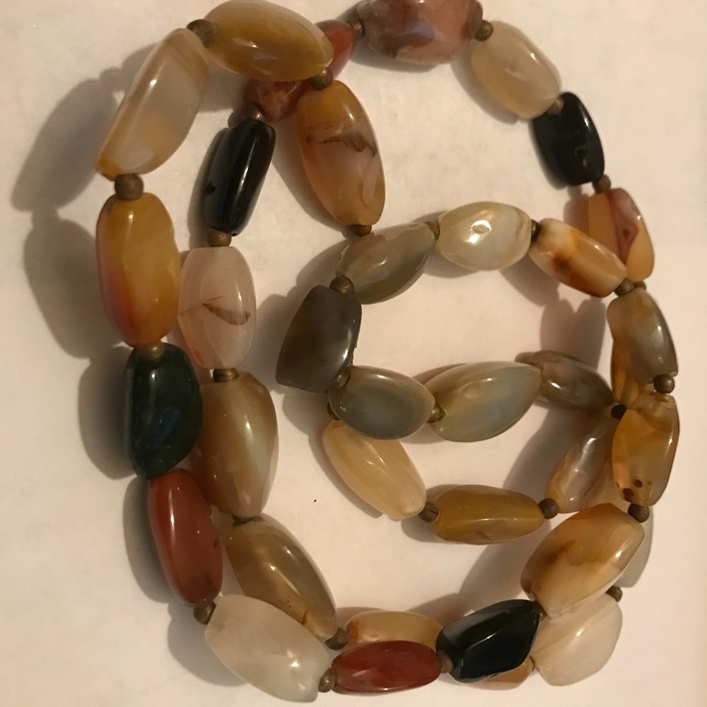Old Agate Stone Polished Bead Necklace In Fall Colors - Gem